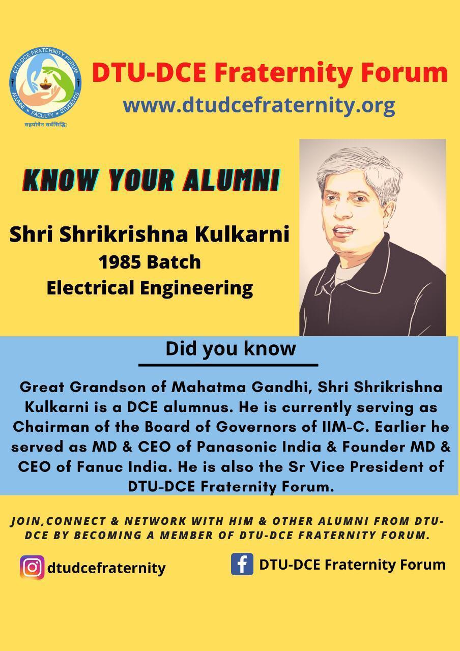 Shri Shrikrishna Kulkarni – Chairman of the Board of Governors of IIM-C | DTU-DCE FRATERNITY FORUM